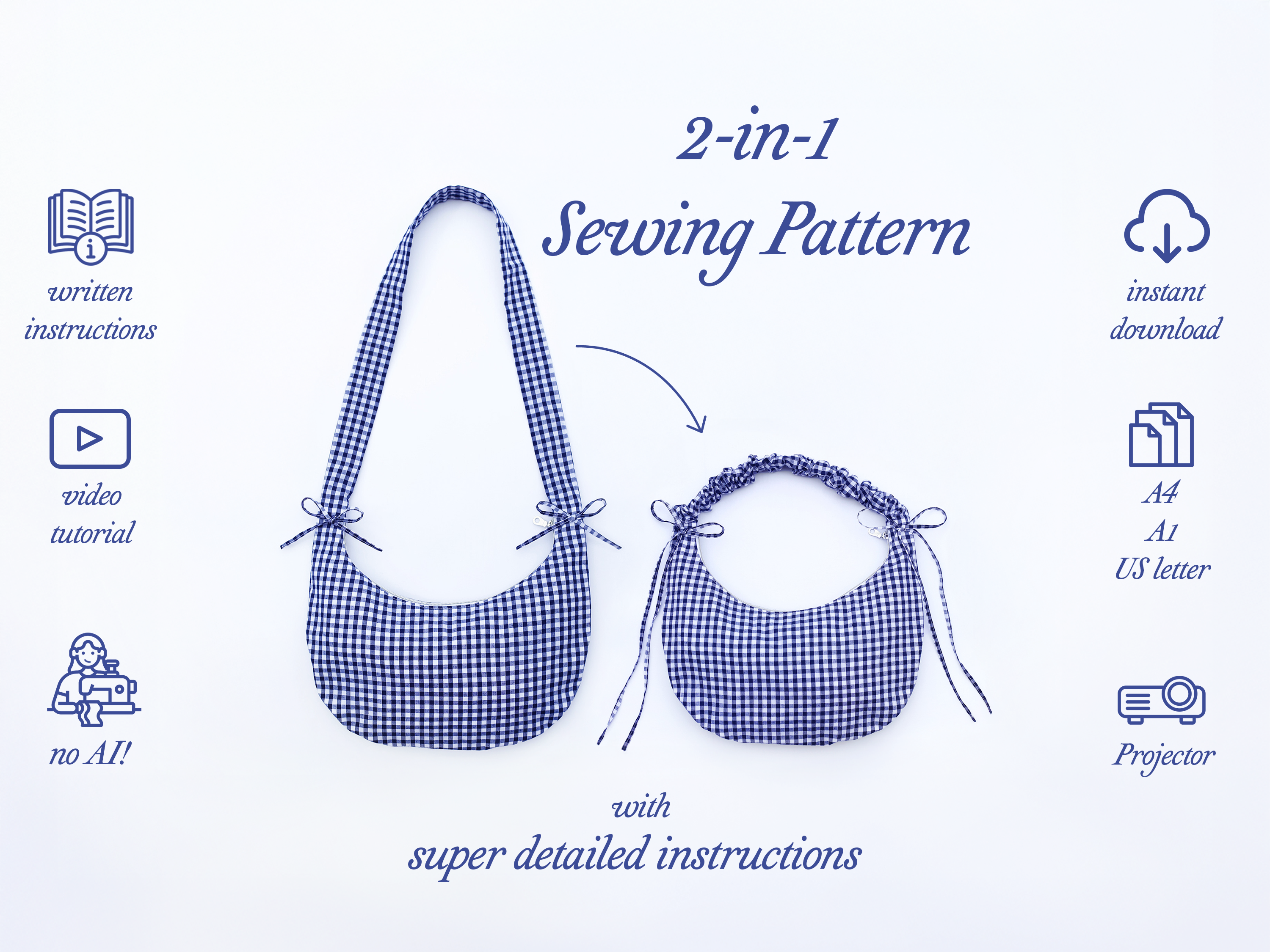 The Drawstring Crescent Bag | PDF Sewing Pattern + Video Tutorial | 2 ...